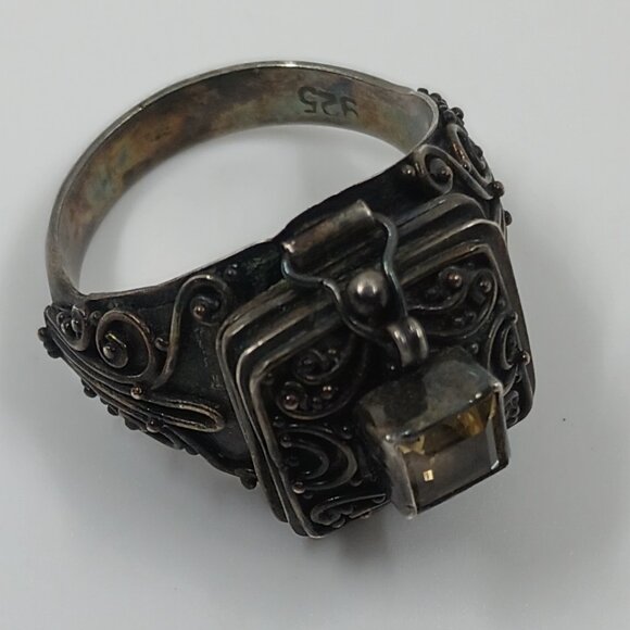 Jewelry | Large 925 Sterling Silver Poison Ring With Citrine Stone Sz 7 ...